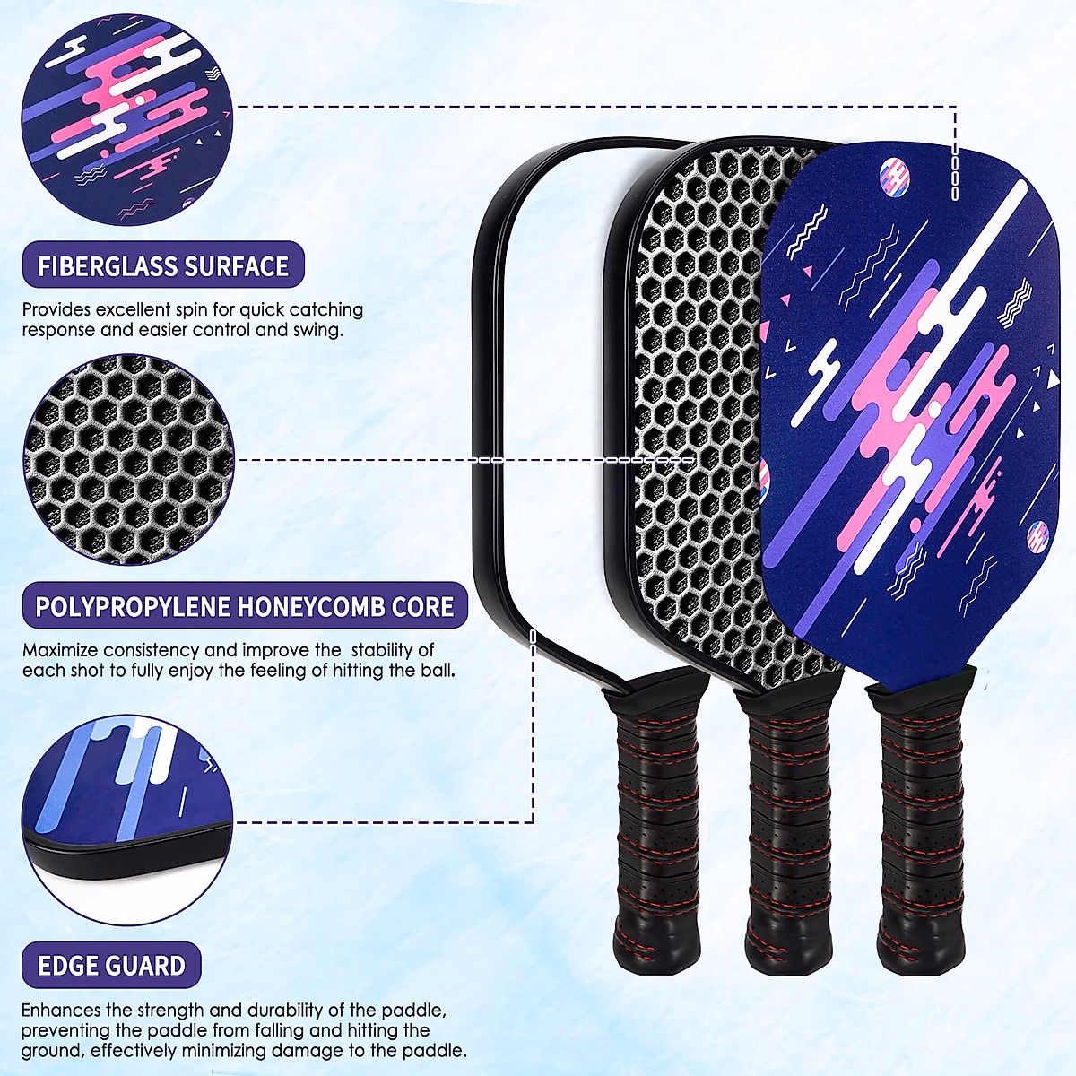 PLIOSAUR Pickleball Paddles, Fiberglass Pickleball Set, Lightweight Pickle Ball Rackets 2 Pack with 4 Pickle Ball, 2 Grip Tapes and 1 Carry Bag, Pickleball Paddle Set Gifts for Men Women Beginners