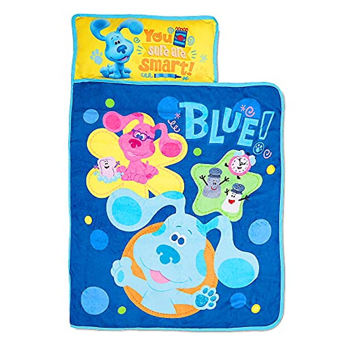 Blue's Clues & You Sure are Smart! Kids Nap-Mat Set – Includes Pillow and Fleece Blanket – Great for Girls Napping During Daycare, Preschool, or Kindergarten - Fits Toddlers and Young Children
