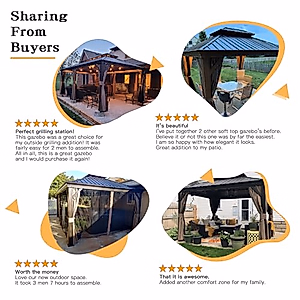 Domi Hardtop Gazebos 12x16FT, Aluminum Metal Gazebo with Galvanized Steel Double Roof Canopy, Curtain and Netting, Permanent Gazebo Pavilion for Patio, Backyard, Deck and Lawn, Grey