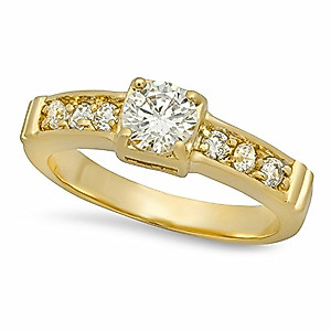 The Bling Factory 5.5mm Gold Plated Small Round CZ Solitaire Ring w/CZ Band, Size 5