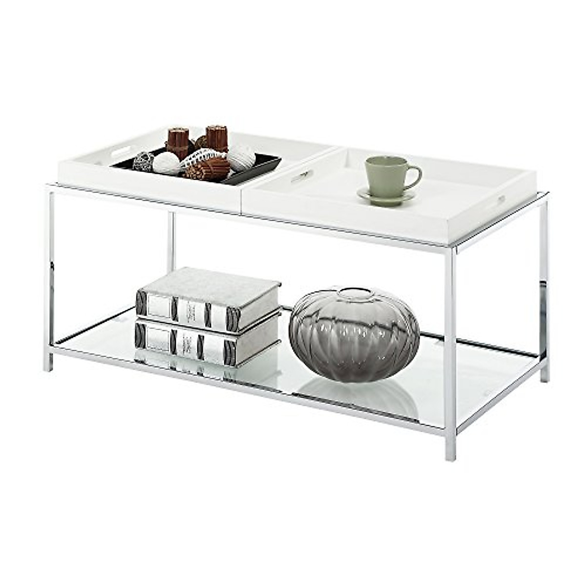 Convenience Concepts Palm Beach Coffee Table with Shelf and Removable Trays, White