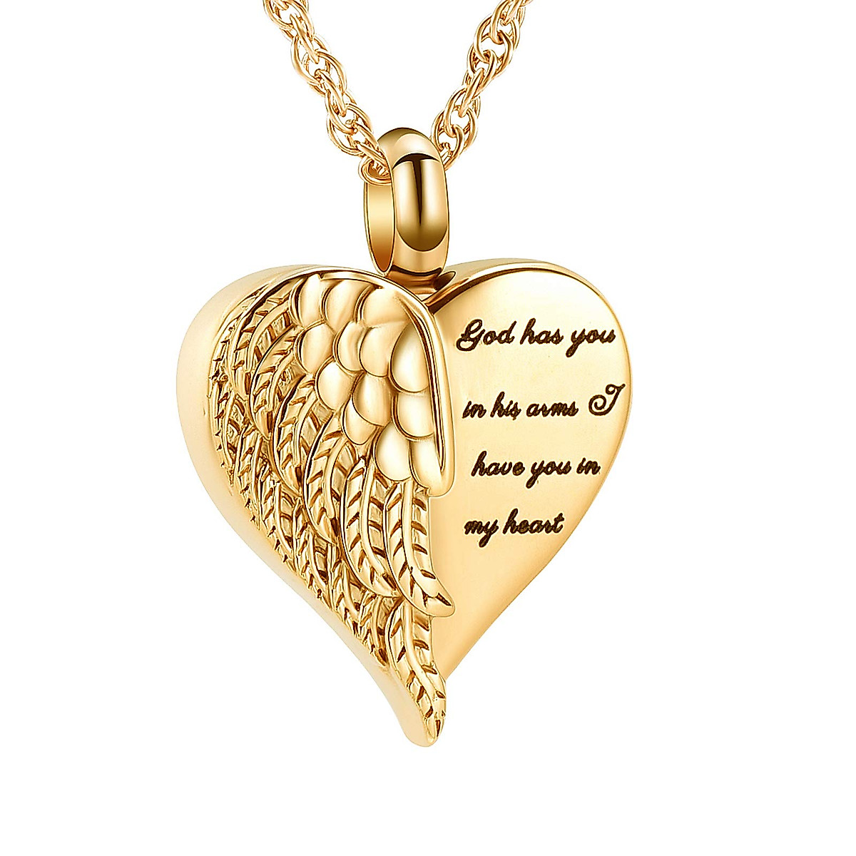 shajwo Cremation Jewelry Angel Wing Heart Urn Necklaces for Ashes Memorial Keepsake Pendant for Women Men,Gold