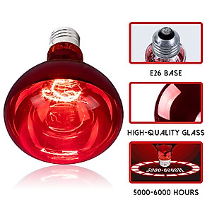 runquiz BR40 Red Heat Lamp Bulbs, 100 Watt Infrared Light Bulb, E26 Medium Base, for Bathroom Pet Poultry Reptiles Incandescent Heat Lamp, Infrared Bulb 1Pack