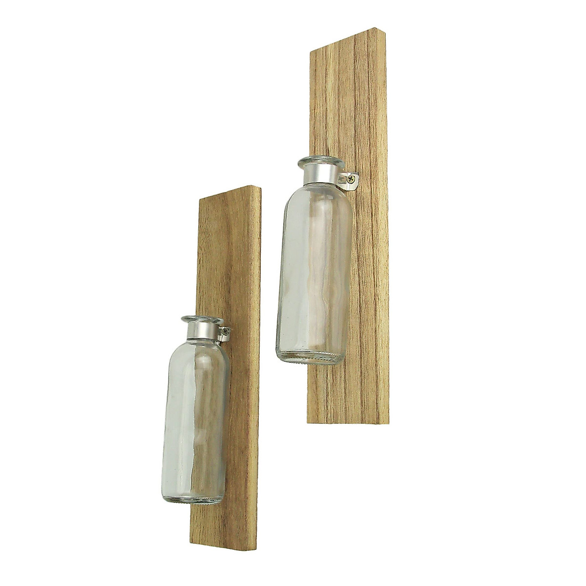 Set of 2 Primitive Farmhouse Wall Mounted Bud Vase Flower Sconces, Brown, One Size