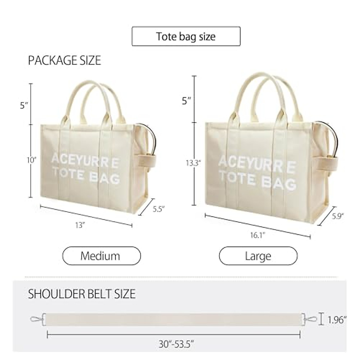 The Medium Tote Bag for Women, Canvas Crossbody Purse Handbag Bags with Zipper for Work, School, Travel(White)