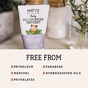 Matys Multipurpose Baby Ointment, All Over Gentle Skin Protection for Newborns & Up, Soothes Dry Irritated Skin, Diaper Area, Dry Scalp, Drool Irritation, Petroleum Free, 2 Pack, 3.75 oz each tube