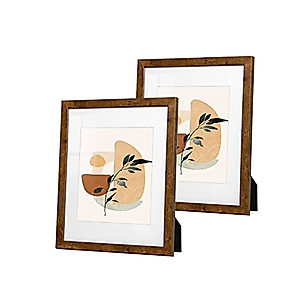 Sonefreiy 11x14 Picture Frame Wood with Mat for 8x10 Modern Brown Photo Frame Set for Desk and Wall Gallery Home Decor Gift, Set of 2