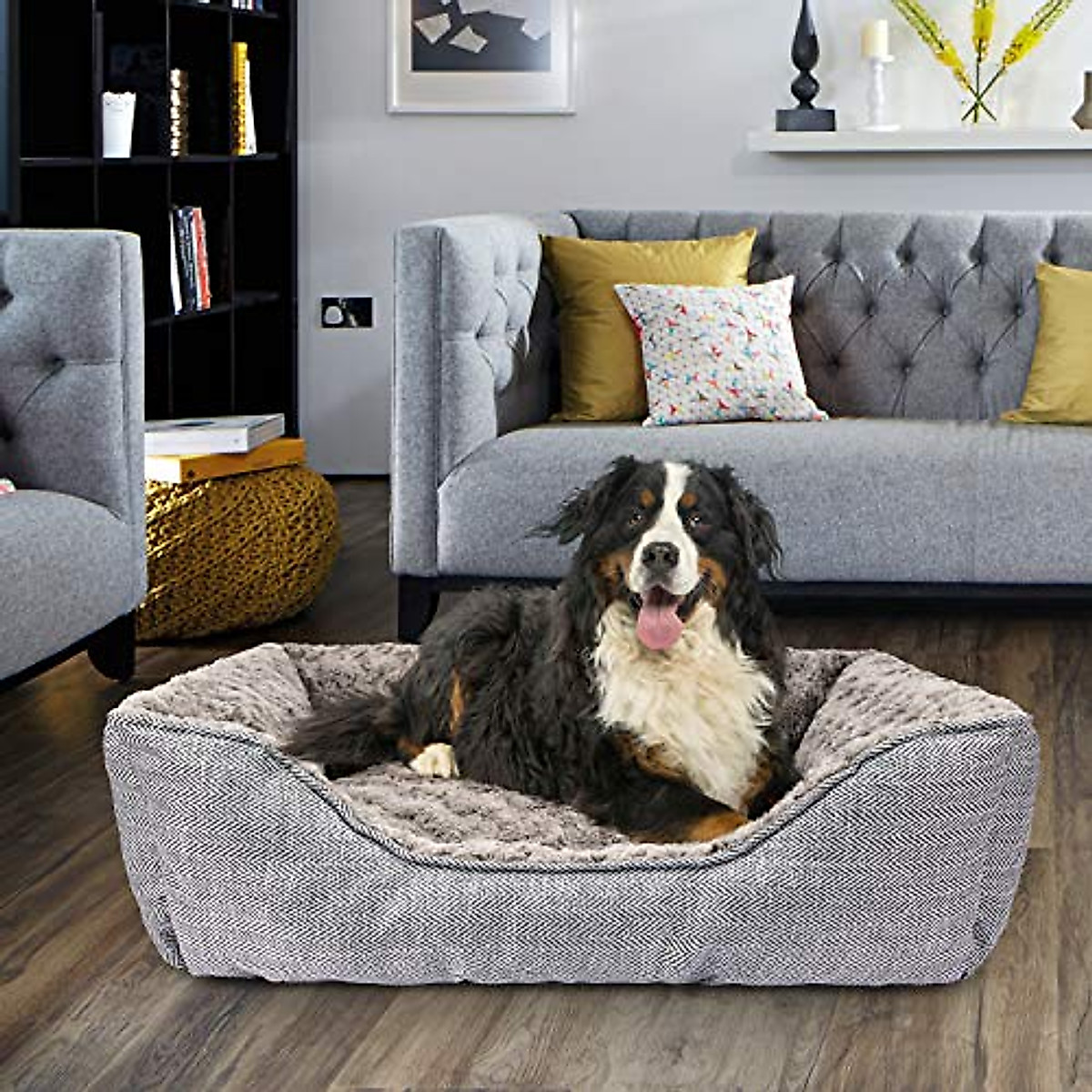 FURTIME Durable Dog Bed for Large Medium Small Dogs Soft Washable Pet Bed Orthopedic Dog Sofa Bed Breathable Rectangle Sleeping Bed Anti-Slip Bottom(25'', Grey)
