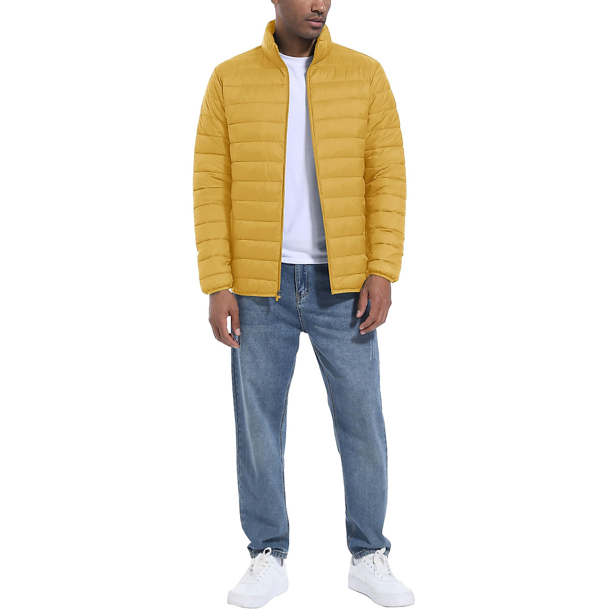 MAGCOMSEN Puffer Jacket Men Packable Down Jacket Lightweight Winter Coats Waterproof Insulated Jacket Ginger L