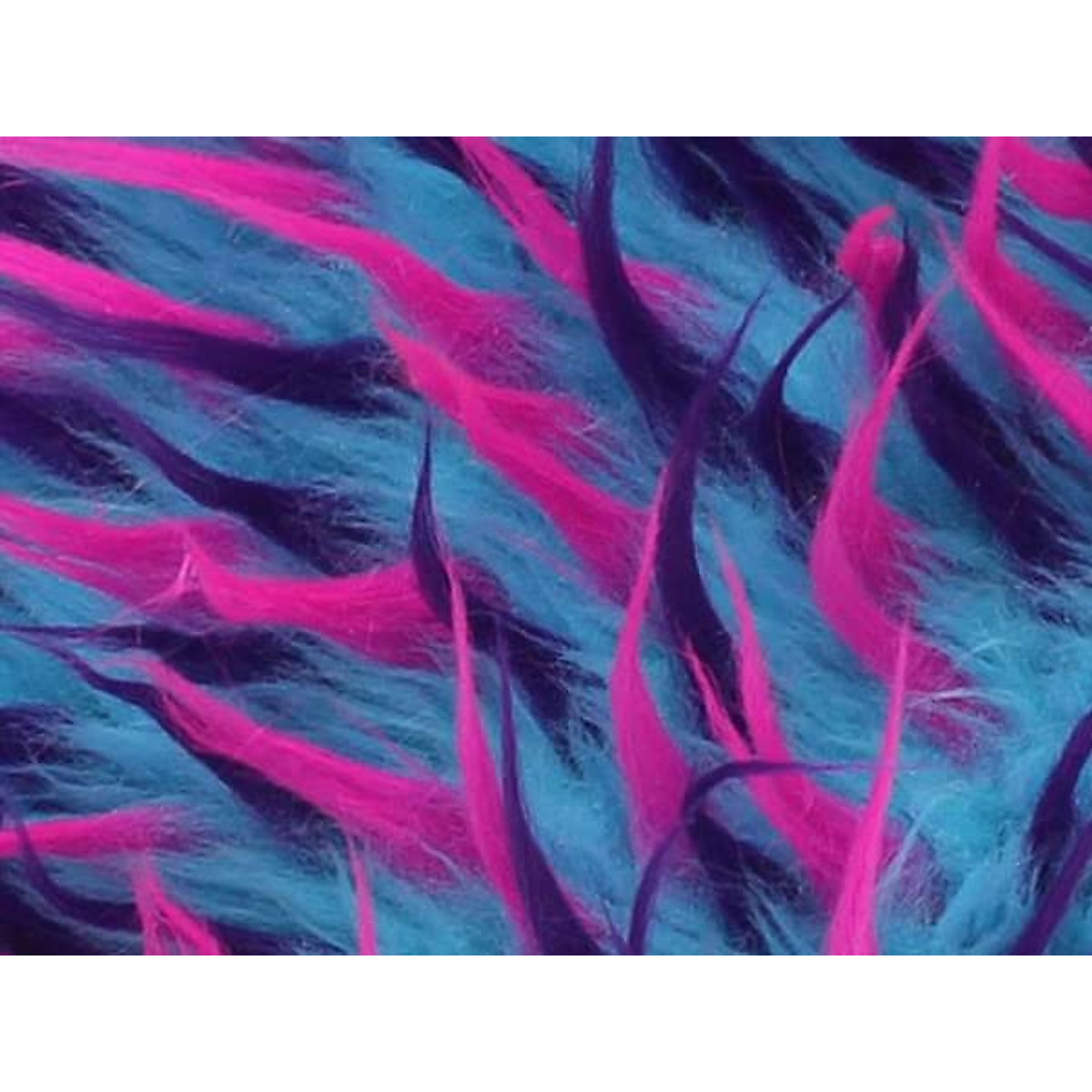 Faux Fake Fur Fabric Long Pile 3 Tone Spike Turquoise Purple Fuchsia / 60" Wide/Sold by The Yard