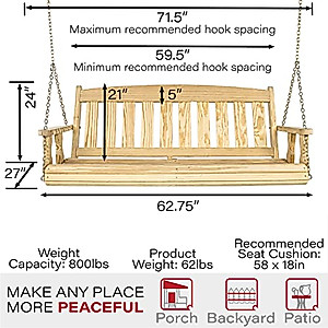 Amish Casual Heavy Duty 800 Lb Mission Treated Porch Swing with Hanging Chains (5 Foot, Unfinished)
