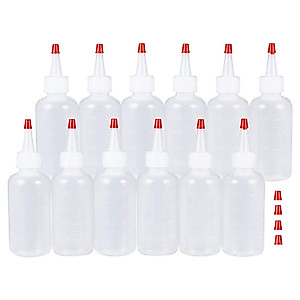 BENECREAT 12PCS 4 Ounce Plastic Squeeze Dispensing Bottles with Measurement and Red Tip Caps - Good for Crafts, Art, Glue, Multi Purpose