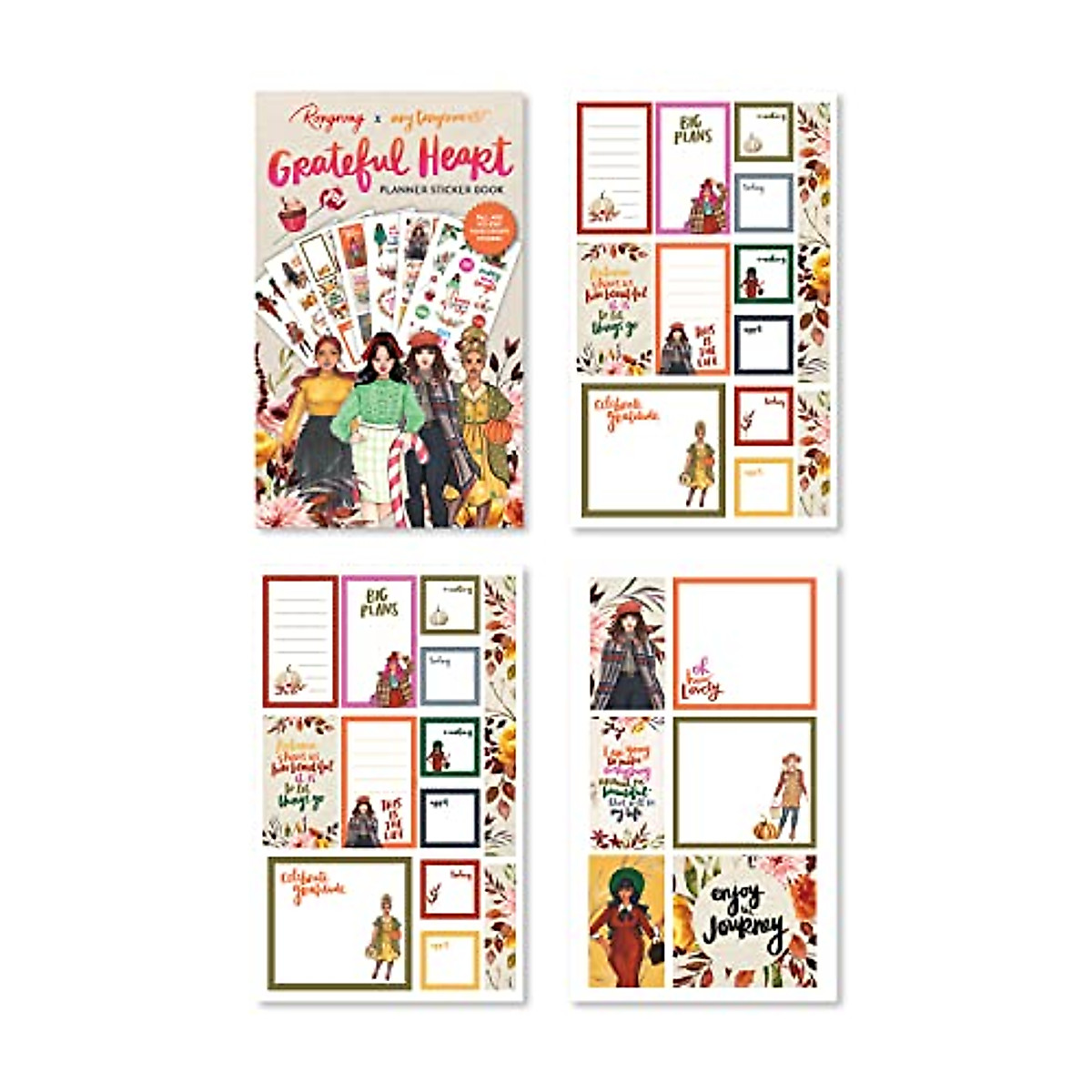 The Rongrong Grateful Heart Sticker Book for Planners, Calendars, Journals and Projects – Premium Quality Hand Drawn Perfect for Fall and Holiday Planning – Scrapbook Accessories – 24 Sheets