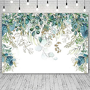 ABLIN 7x5ft Greenery Backdrop for Birthday Party Baby Shower Decorations for Boy Gold and Green Eucalyptus Leaves Gender Reveal Photo Background Photography Shoot Props