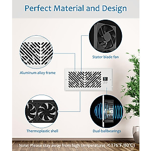 Abida 4" x 10" Register Booster Fan with Thermostat Control, Quiet Smart Register Vent with 10 Gear Wind Speed, Aluminum Frame Heating Cooling AC Vent (White, With Remote)
