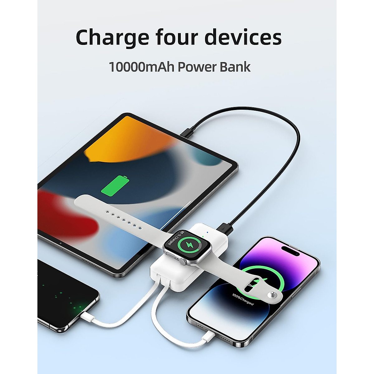 10000mAh Portable Apple Watch Charger,Mini Wireless Charger for iWatch,Fast Charging Power Bank with Built in Cable, Compatible with Apple Watch Series 9/Ultra/ 8/7/6/Se/5/4/3/2/iPhone/Samsung