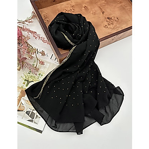 Xirhoot Hijab for Women Premium Chiffon Hijab Rhinestone Hijab Scraf for Women Muslim (Black)