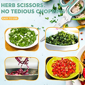 Updated 2023 Herb Scissors Set - Cool Kitchen Gadgets for Cutting Fresh Garden Herbs - Herb Cutter Shears with 5 Blades and Cover, Sharp and Anti-rust Stainless Steel, Dishwasher Safe (Blue-White)