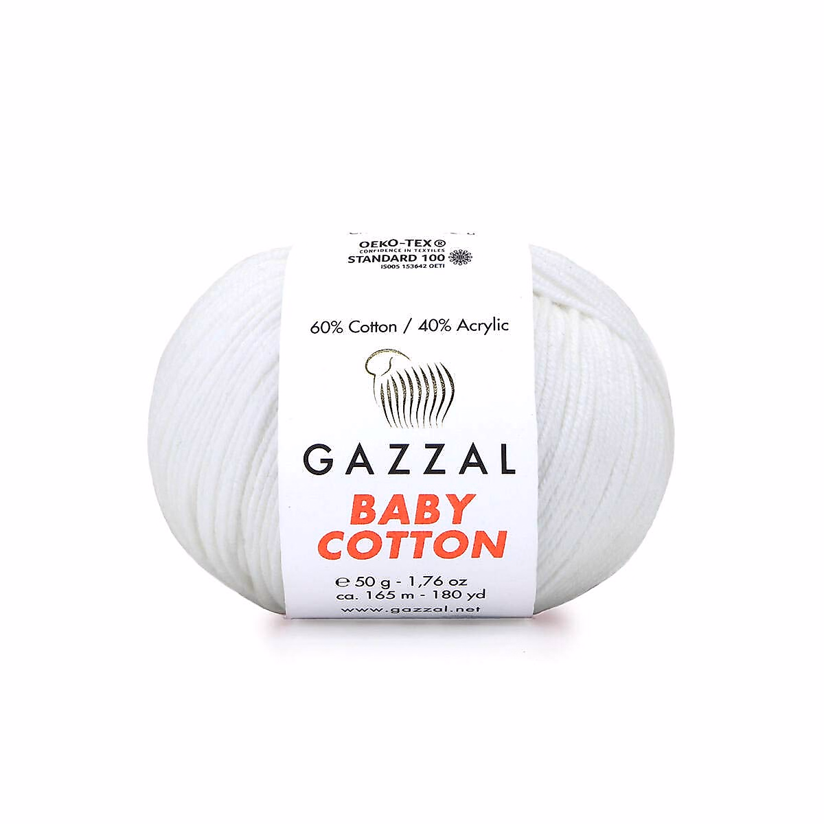 Gazzal Baby Cotton Yarn,60% Cotton 40% Acrylic 2 Ball (Skein) Each 1.76 Oz (50g) / 150 Yrds (165m) Soft, 2 - Fine Baby Yarn (3410 White)