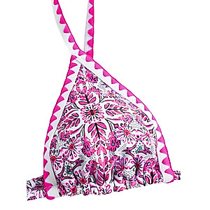 ZAFUL Women's Swimsuits Boho Floral Print Triangle String Thong Bikini Set Sexy High Cut Swimwear Bathing Suit Pink