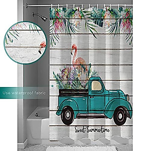 Shower Curtain, Turtle Leaf Tropical Truck Flamingo Washable Shower Curtain with Hooks Bath Decor Fabric Shower Curtains for Bathroom, Hotel, Stalls, Bathtubs, 60x72 in