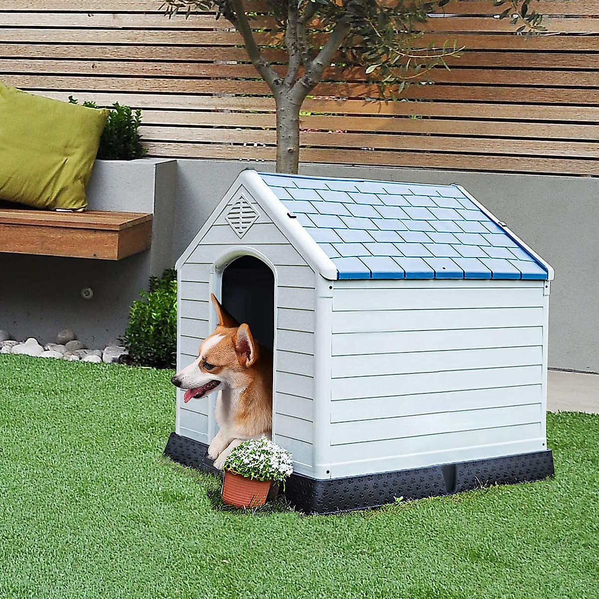 Large Dog House,Outdoor Dog Kennel,Insulated Dog House Pet Puppy Shelter for Small Medium Large Dogs Waterproof with Air Vents&Elevated Indoor Outdoor(32"H)