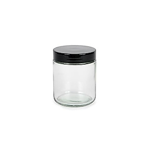 Vivaplex, Clear, 8 ounce, Round Glass Jars, with Black Lids - 8 pack