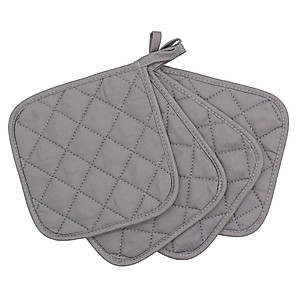 Cotton Heat Resistant Pot Holders, Everyday Kitchen Basic Square Solid Color Pot Holder, Multipurpose Quilted Hot Pads for Cooking and Baking Set of 4 (Grey)