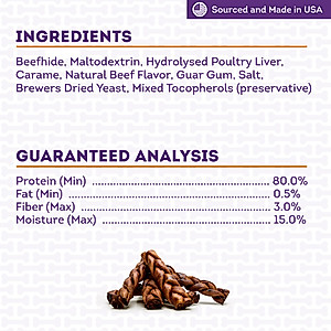 Treatly USA Beefhide Braids 7-8" Dog Chew Treats - Beef Flavor, 6 Count/1 Pack