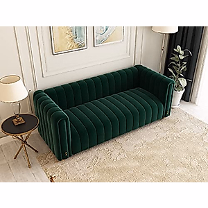 STORFENBOR 82" Velvet Sofa, Modern Living Room Couch with Soft Cushion & Firm Lges, 3 People 750LBs Bearing Capacity Sofa for Bedroom Apartment Office (Green)