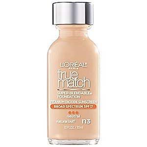 L'Oreal Paris Makeup True Match Super-Blendable Liquid Foundation, Natural Buff N3, 1 Fl Oz,1 Count