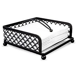 JME Fashion Napkin Holder, Square Black Flat Holders for Table, Dining Table, Kitchen Counter, Desktop. Black Kitchen & Dining Accessories, Napkin Dispenser with Flat Iron Holder, Indoor & Outdoor