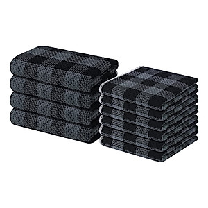 homing Kitchen Towels & Dish Cloths Set, 10 Pack, 13" x 28" & 12" x 12", Grey Black