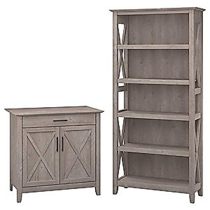 Bush Furniture Key West Secretary Desk With 5 Shelf Bookcase, Bing Cherry
