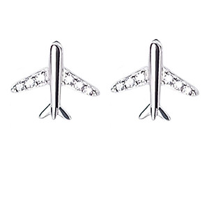 Helen de Lete Airplane Rhinestone Plane S925 Sterling Silver Stud Earrings (Silver) For Women