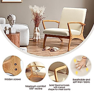 ELUCHANG Accent Chair with Lumbar Pillow,Mid-Century Modern Armchair, Linen Fabric Comfy Reading, Lounge Side Chair for Living Room Bedroom Apartment,Easy Assembly(Beige)