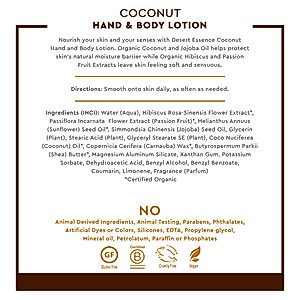 Desert Essence Coconut Hand & Body Lotion Nourishing Organic Coconut Oil, Hibiscus Flower Extract & Jojoba Oil - Softens & Moisturizes Skin - Vegan, Cruelty-Free, Sulfate-Free - 8oz (Pack of 2)