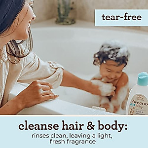 Aveeno Baby Daily Moisture Gentle Body Wash & Shampoo with Oat Extract, 2-in-1 Baby Bath Wash & Hair Shampoo, Tear- & Paraben-Free for Hair & Sensitive Skin, Lightly Scented, 18 fl. oz