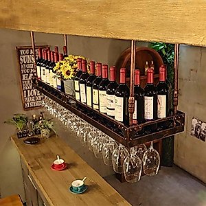 Creative Simplicity Wine Rack Industrial Style Creative Iron Art Storage Red Wine Glass Holder Home Decoration J119, PIBM, Bronze, 60x35cm