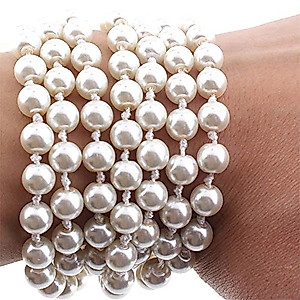 TUOKAY 1920s Pearls Beads Necklace for Women Pearls Strands, Fashion Imitation Faux Pearls Long Necklace Vintage Costume Jewelry Necklace 55 in. Diameter of Pearl 0.32 in. (Ivory)