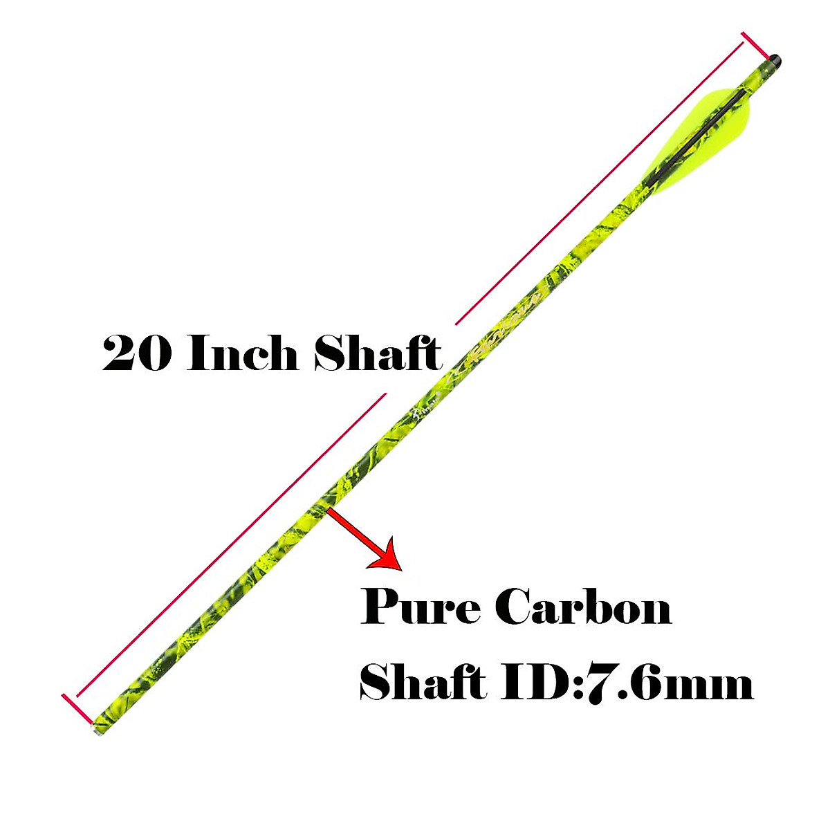 Pinals Archery Camo Crossbow Bolts 22 20 inch Carbon Hunting Arrows Crossbolt 12PCS Yellow 20"