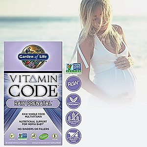 Garden of Life Vitamin Code Raw Prenatal Multivitamin, Whole Food Prenatal Vitamins with Iron, Folate not Folic Acid, Best Vegetarian Gluten Free Prenatals for Women, 30 Capsules