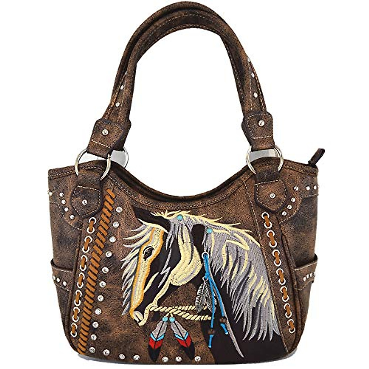 Tooled Leather Laser Cut Western Style Horse Cowgirl Purse Country Totes Women Handbag Everyday Shoulder Bags Wallet Set (#2 Brown Set)