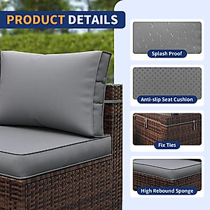 VONZOY Patio Furniture Set, 7-Piece Outdoor Sectional with Waterproof Cover, All-Weather Wicker Patio Conversation Sets for Backyard (Brown with Grey Cushion)