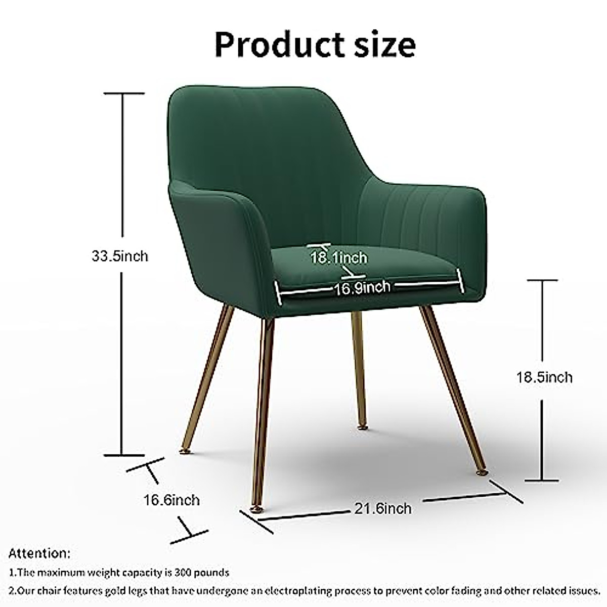 Purgreen Velvet Dining Chair Set of 2 - Modern Mid-Back Accent Chair with Gold Plating Legs - Upholstered Living Room Chair (Velvet Green, Set of 2)