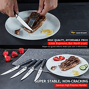 MAD SHARK Steak Knives Set of 8, Premium 4.5-inch Serrated Steak Knife Set, Ultra Sharp German High Carbon Stainless Steel Triple Rivet Collection 8-Piece Kitchen Steak Knife Set with Gift Box