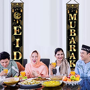 2 In 1 Ramadan and Eid Door Banner, Ramadan and Eid Decorations for Home, Ramadan Banner Decorations, Eid Mubarak Door Sign, Ramadan Door Decoration, Eid Mubarak Door Banner for Indoor Outdoor tineit