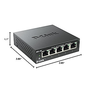 D-Link Fast Ethernet Switch, 5 Port Unmanaged 10/100 Metal Fanless Desktop or Wall Mount Design (DES-105)