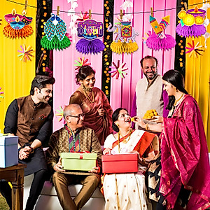 8pcs Diwali Table Decorations, Diwali Party Decorations Honeycomb Centerpieces Happy Diwali Decorations for Indian Festival Diwali Rangoli Decorations Deepavali Decorations Table Topper cocomigo