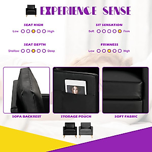 TYBOATLE Modern PU Leather Living Room Furniture 3 Pieces Sectional Sofa Couches Sets, Loveseat w/ 2 USB Charging Ports and Comfy Accent Arm Chairs for Small Space, Apartment, Office, Studio (Black)